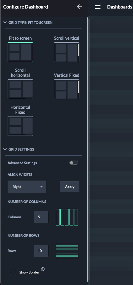 Changing the grid preferences of a dashboard